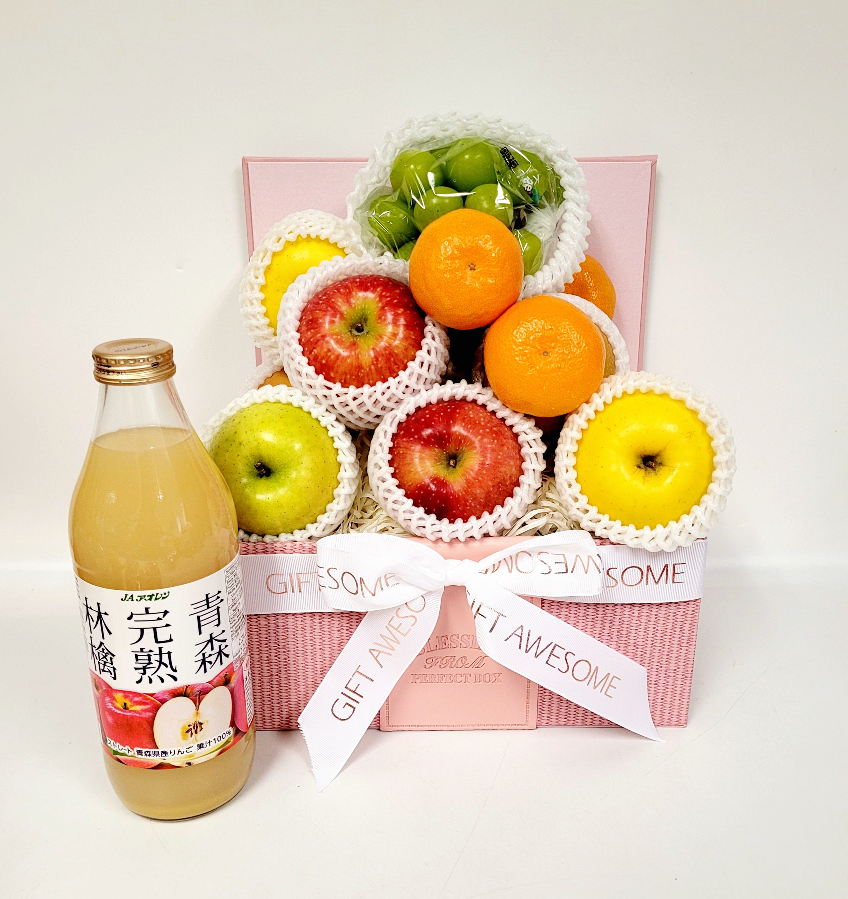 Pink Delightful Japanese & Korean Fruit Hamper with Juice – Gift Awesome