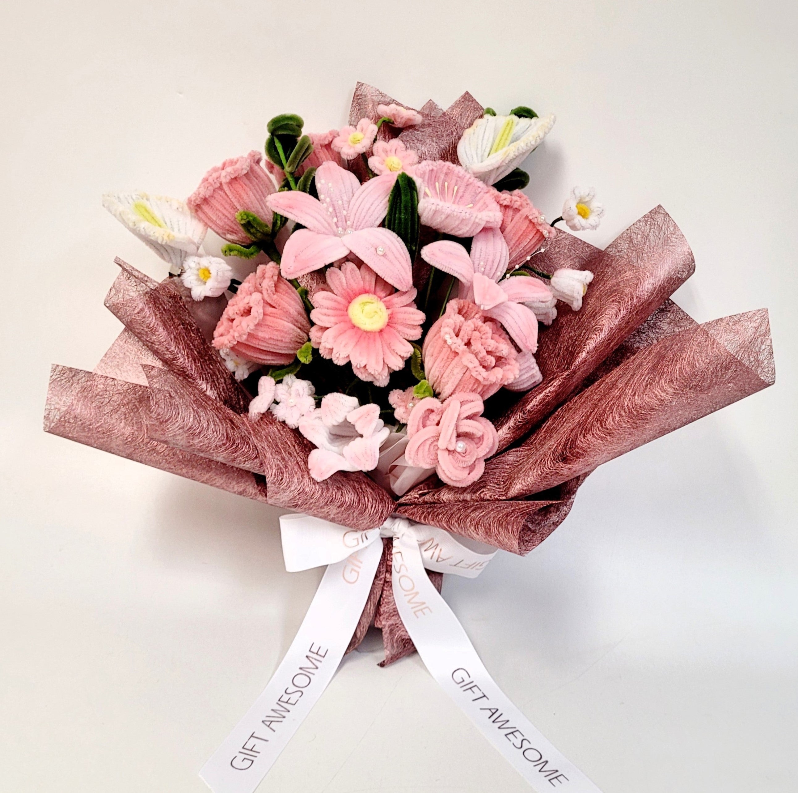 Pink Mixed Fluffy Twist Stick Flowers Bouquet – Gift Awesome