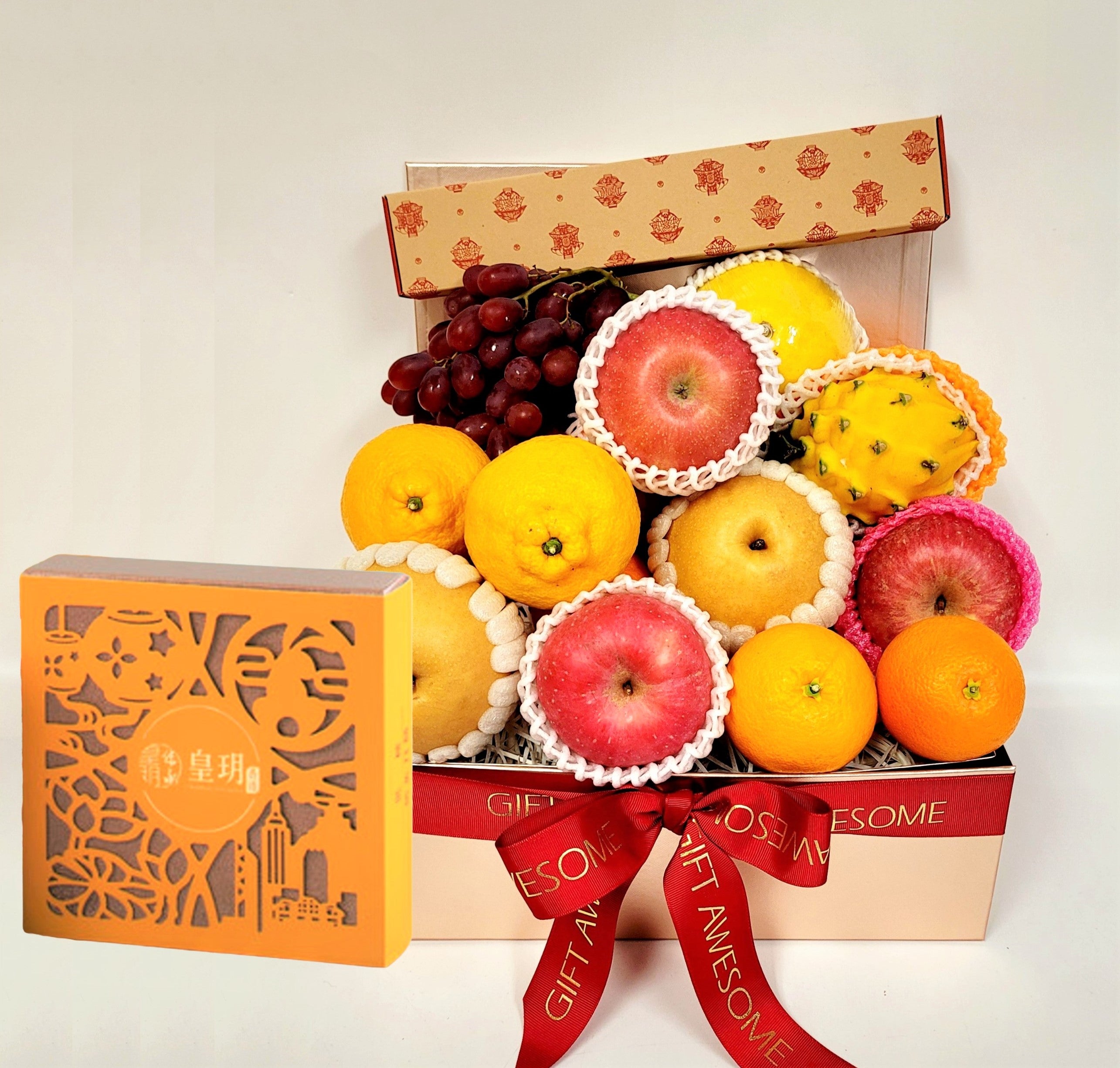Rose Gold Fresh Fruit Hamper & Imperial Patisserie Mooncake – Gift Awesome