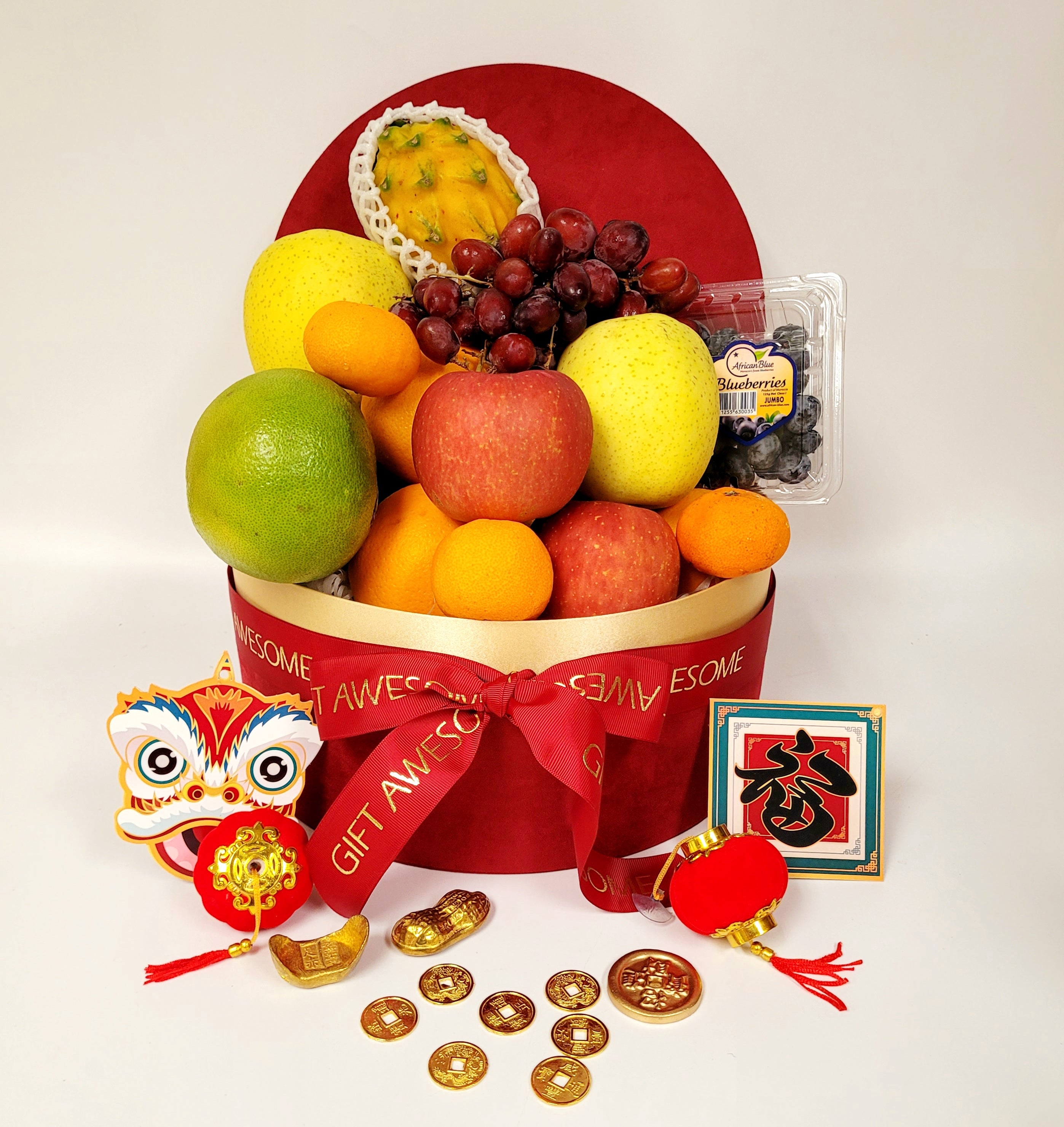 Red Round Box Seasonal Fruit Hamper – Gift Awesome